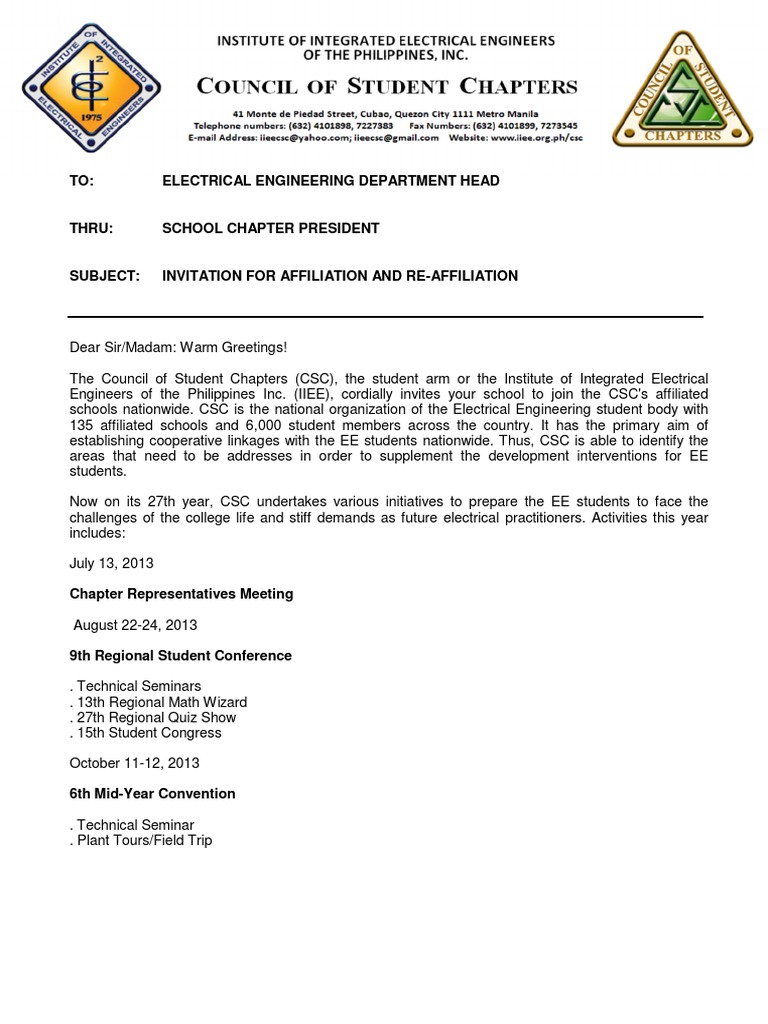 IIEE-CSC Region IV-A Invitation for Affilitation and Re Affiliation ...