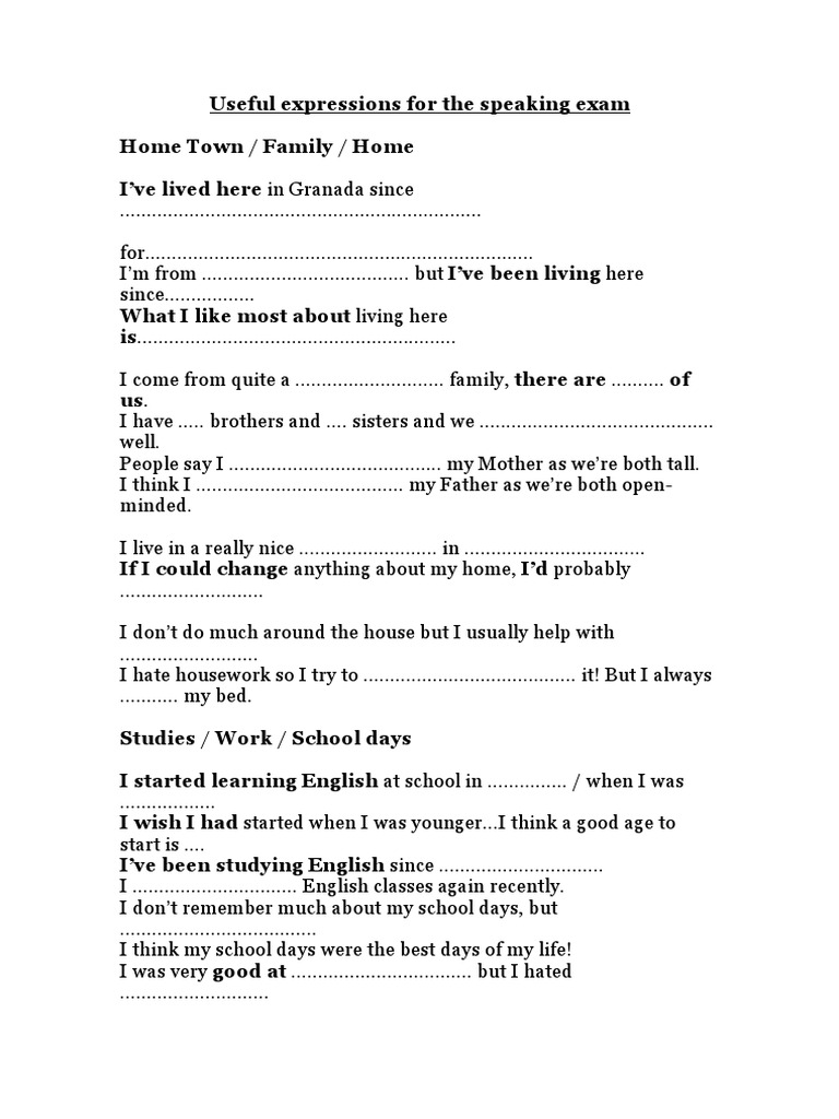 Speaking Exam Expressions Guide | PDF | Home & Garden