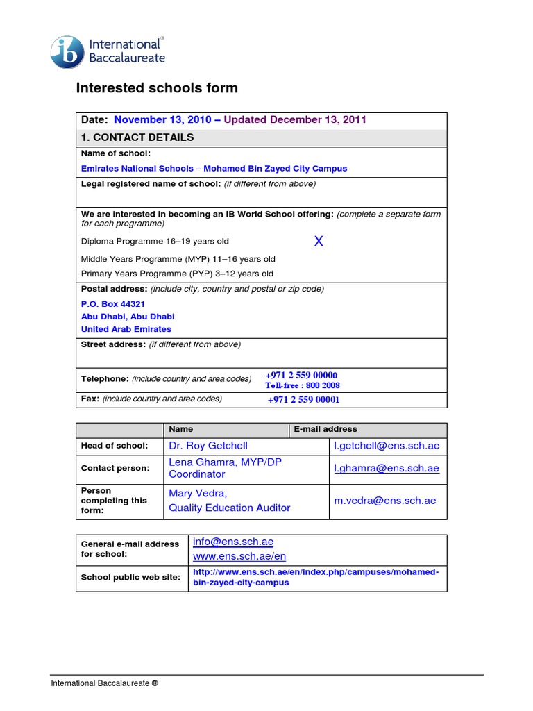 DP Interested School Form | PDF | Qualifications | Schools