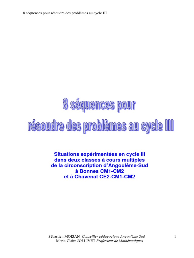 8 Sequences Resoudre Problemes Cycle 3 | PDF