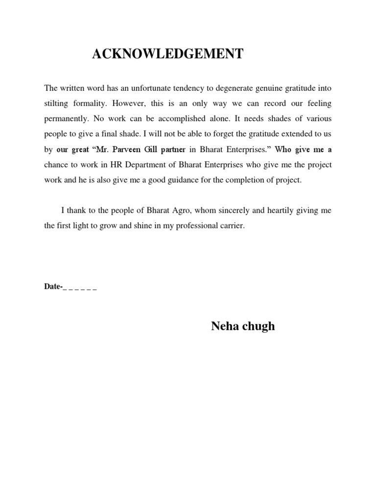 Acknowledgment and Project Overview | PDF