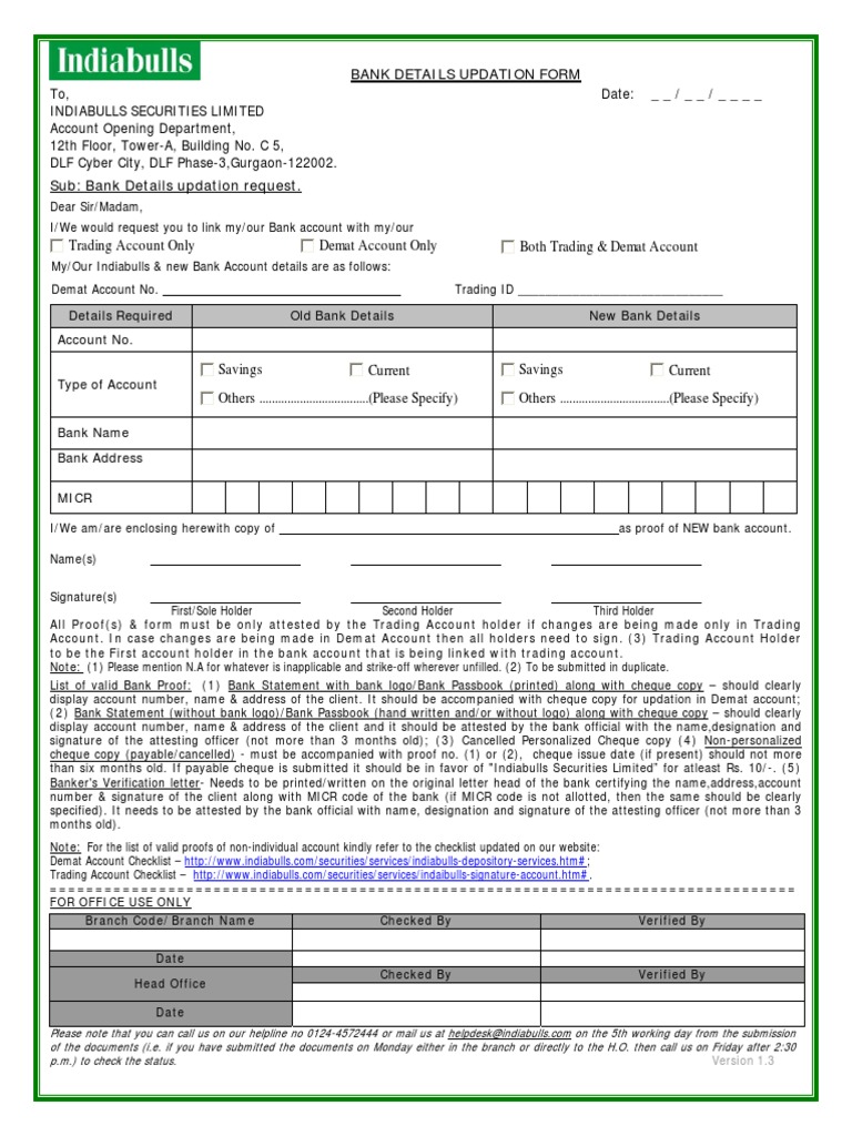 Bank Details Updation Form | Cheque | Service Industries