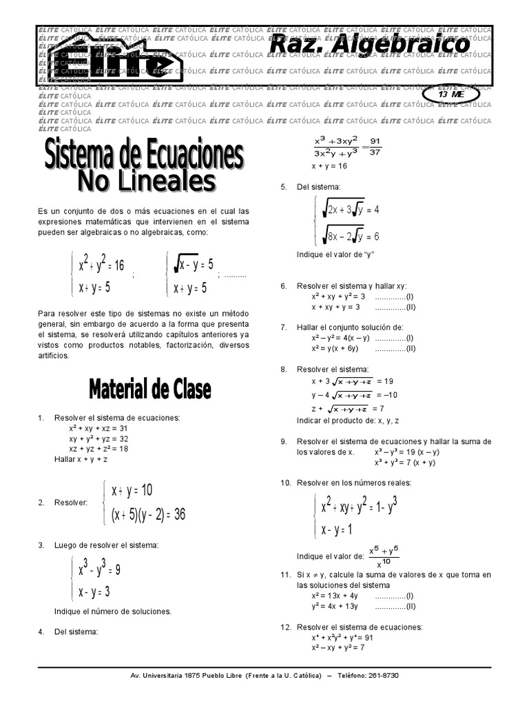 X 13 Sist Ecuac No Lineales | PDF | Ecuaciones | Lógica