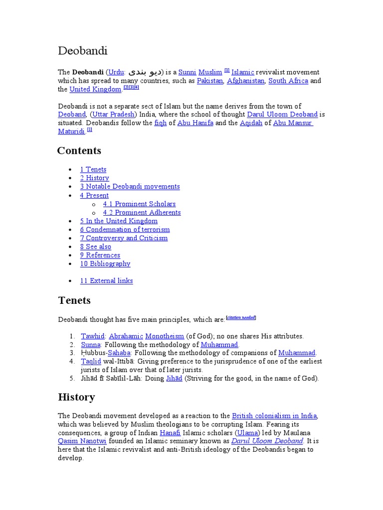 Deobandi | PDF | Sunni Islam | Islamic Branches