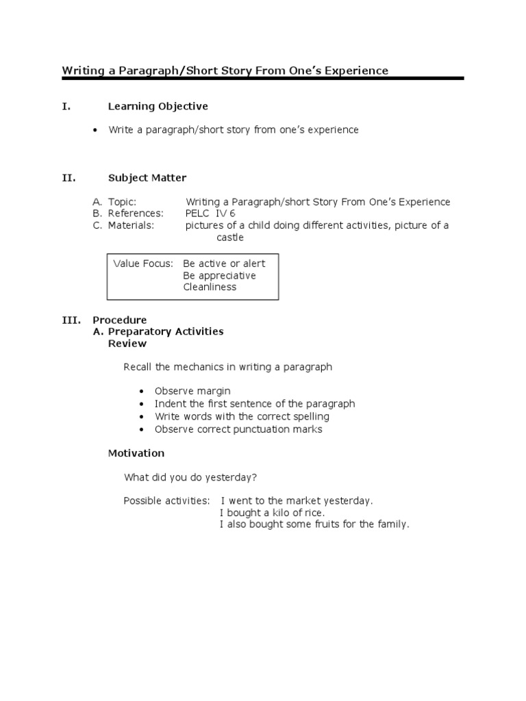 Writing Paragraphs from Experience | PDF | Paragraph | Cognition