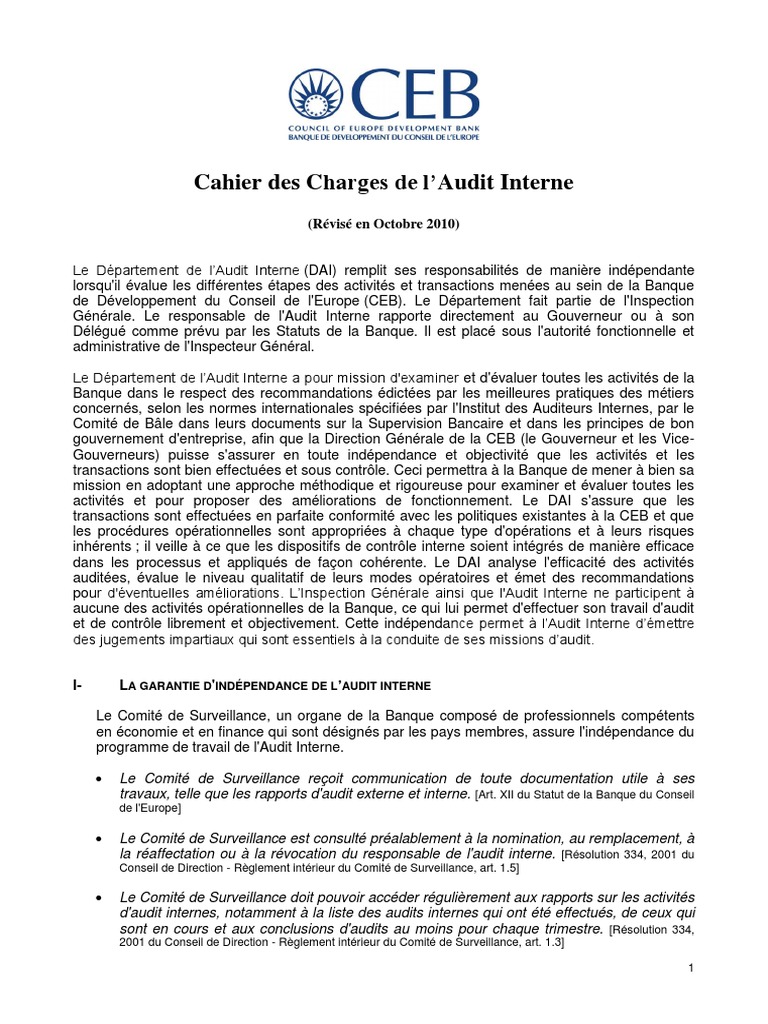 Cahier Charges Audit Interne | PDF | Audit interne | Audit