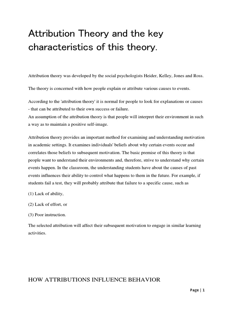 Attribution Theory and The Key Characteristics of This Theory | PDF ...