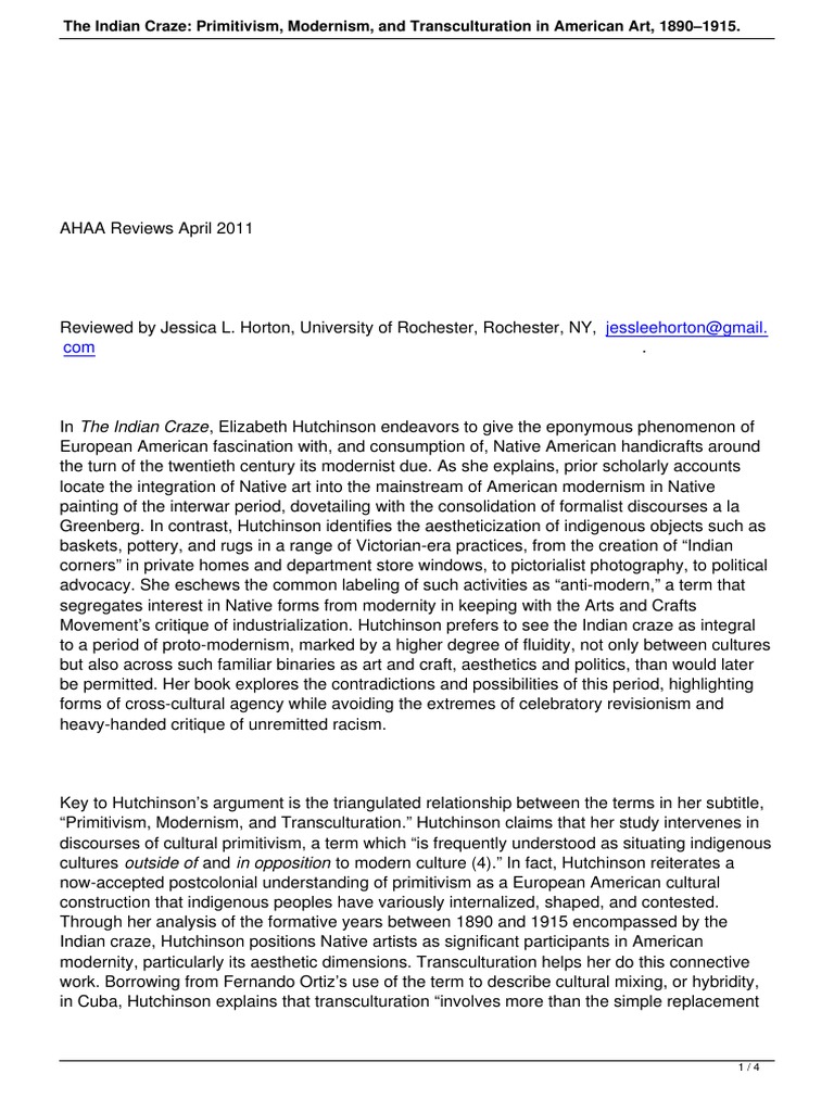 The Indian Craze: Primitivism, Modernism, and Transculturation in ...