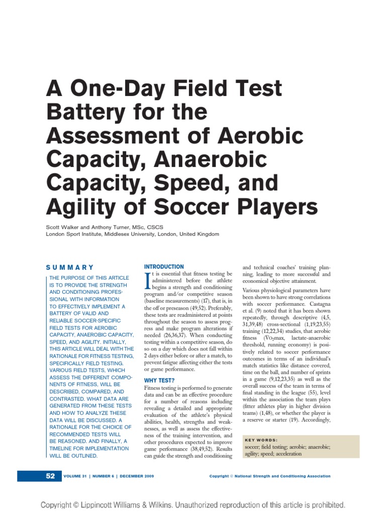 A One-Day Field Test Battery For The Assessment of Aerobic Capacity ...