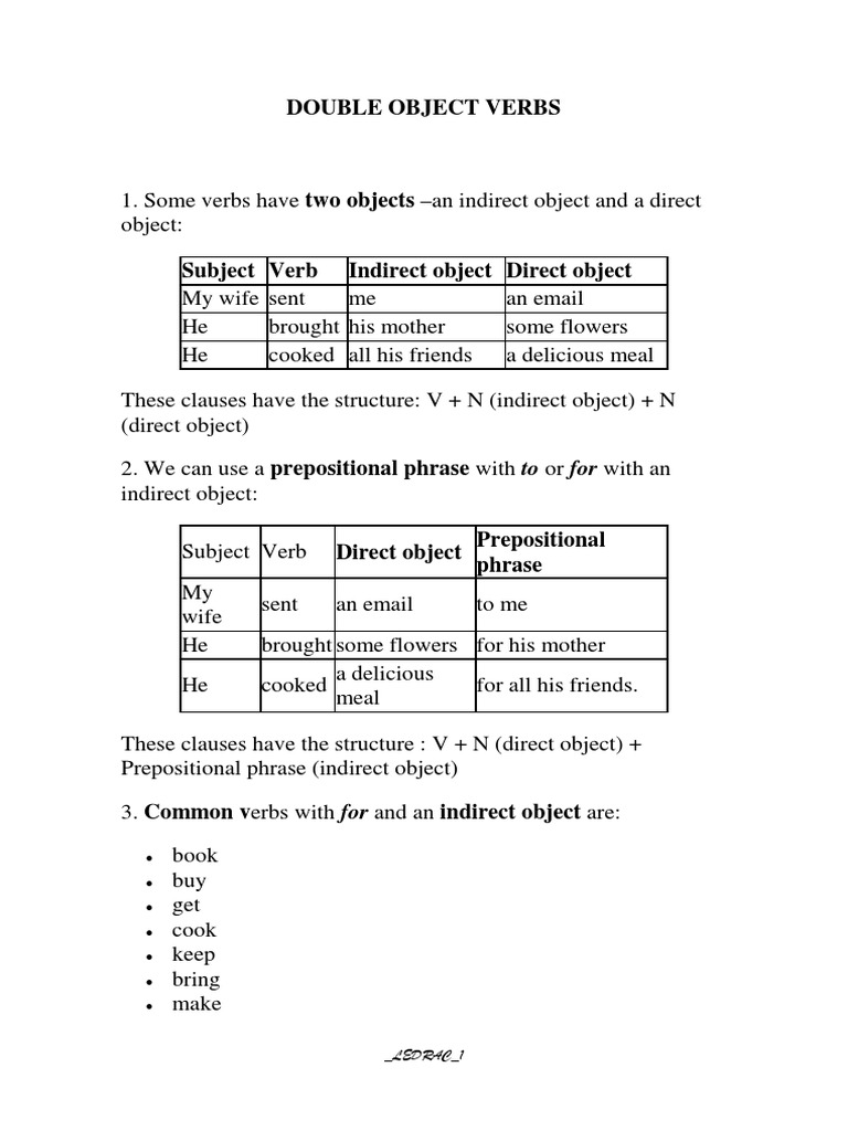 Double Object Verbs | PDF