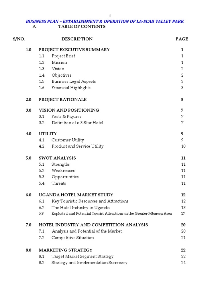 Table of Contents.docx 3-Star Hospitality and Tourism Devt Centre in ...