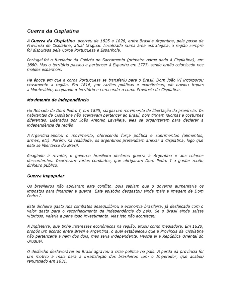 A Guerra Da Cisplatina | PDF | Uruguai | Militar
