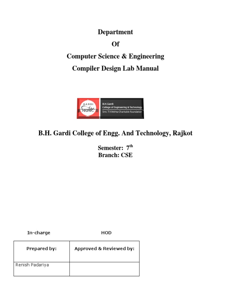 Compiler Design Lab Manual for CSE Students | PDF