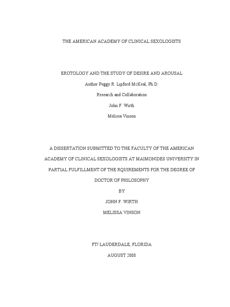 Peggy R Lipford McKeal PHD John F Wirth and Melissa Vinson Erotology and The Study of Arousal ...