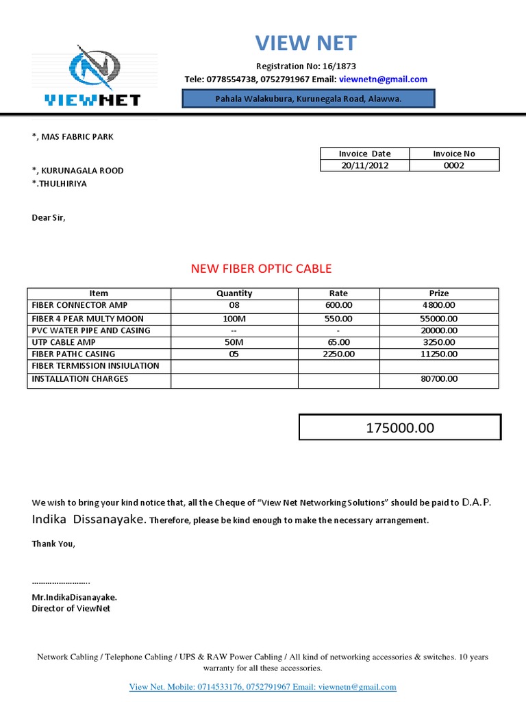 Fiber Optic Installation Quotation | PDF