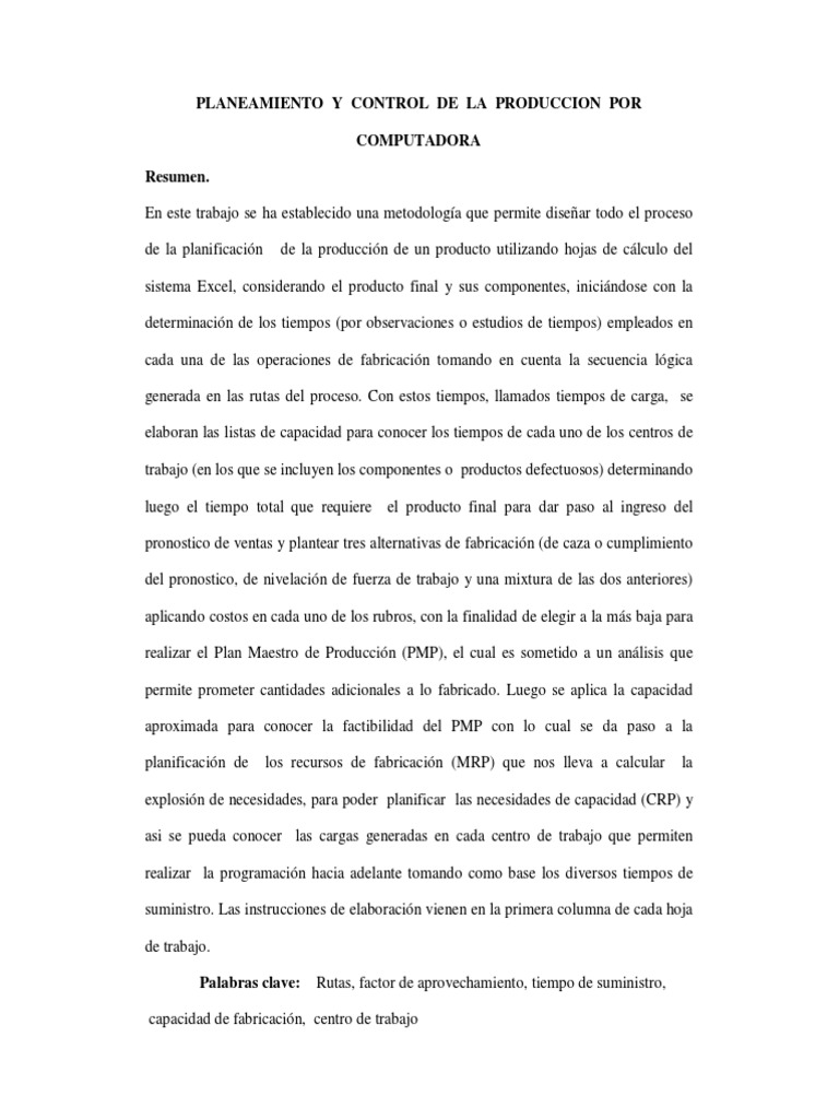 Control de Producción con Excel | PDF | Microsoft Excel | Planificación