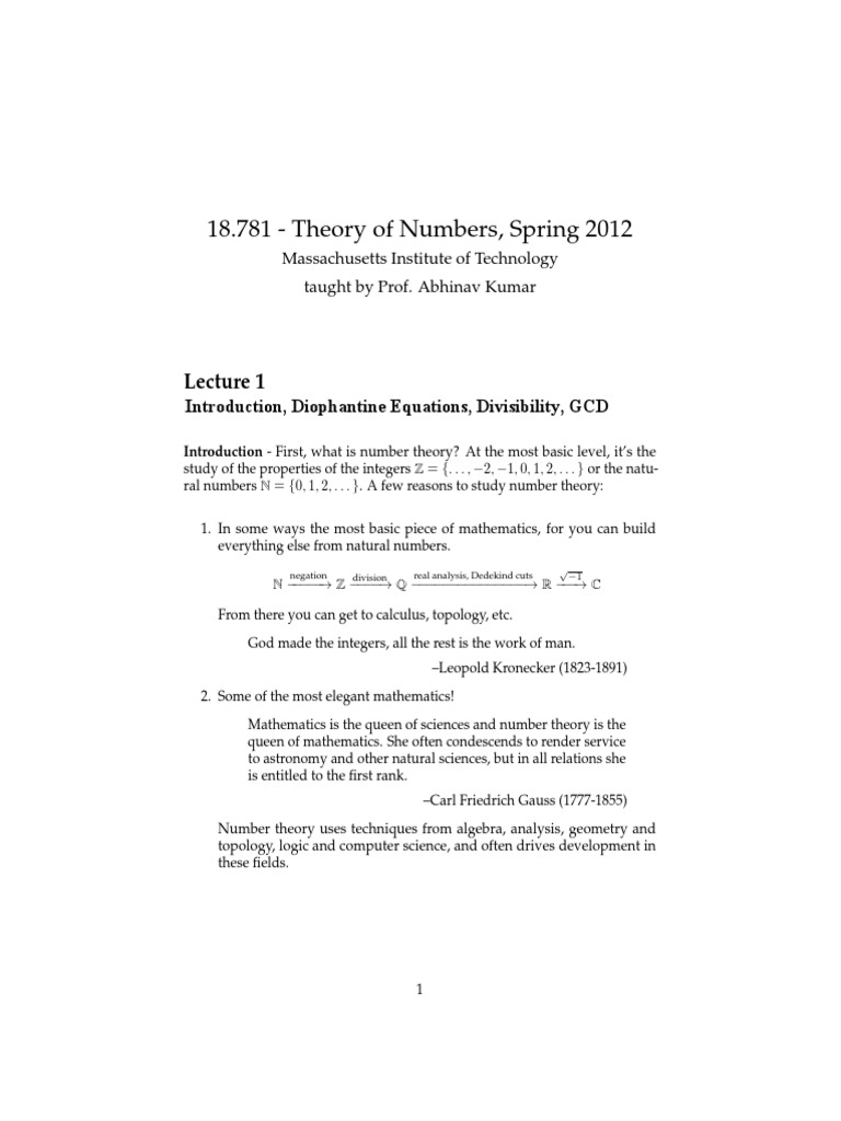 An Introduction To Number Theory Divisibility Prime Numbers And Proofs Of Fundamental