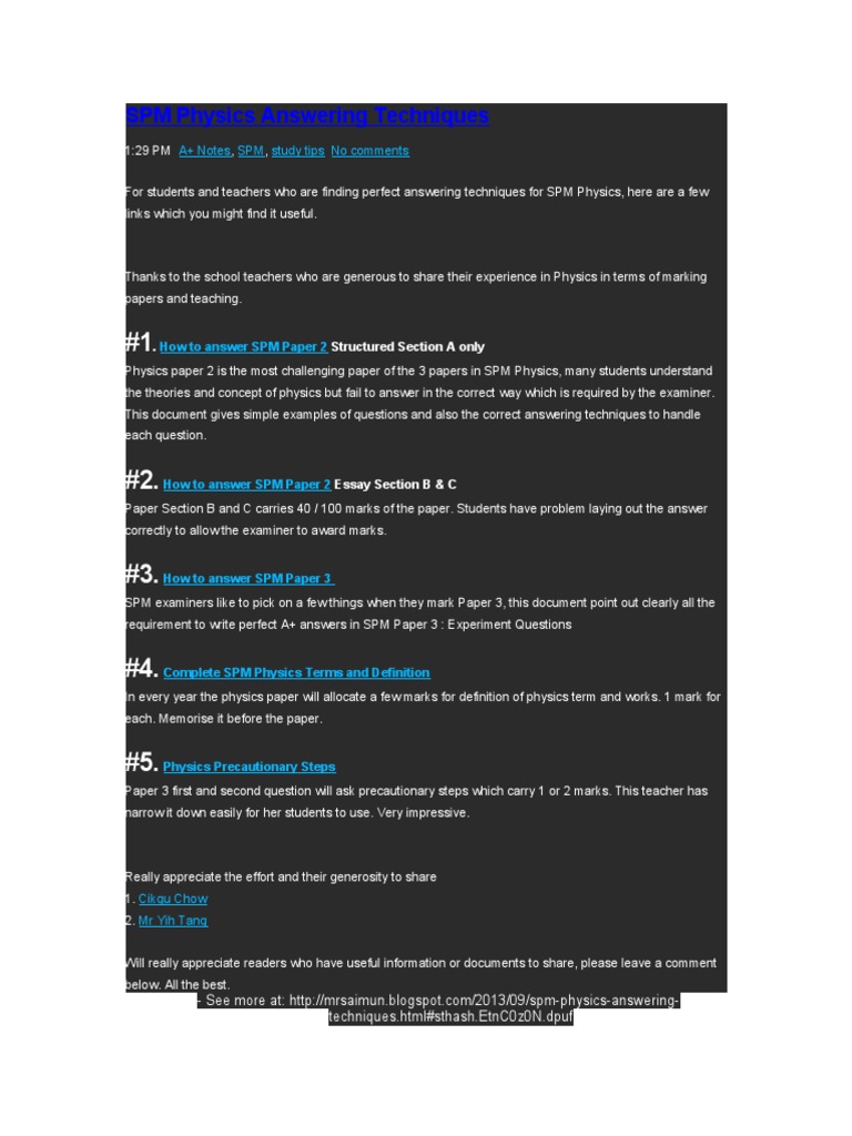 1st Tips Physics SPM Success Paper 2 Section A - General Tips | PDF ...