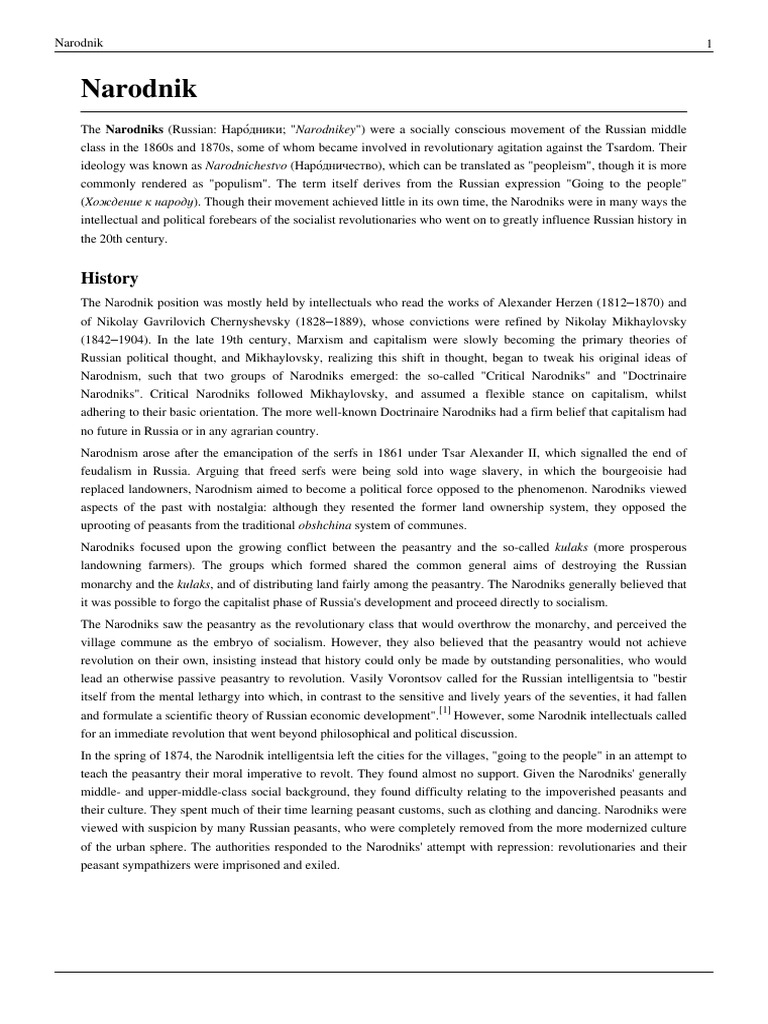 Overview of the Narodnik Movement | PDF | Russia | World Politics