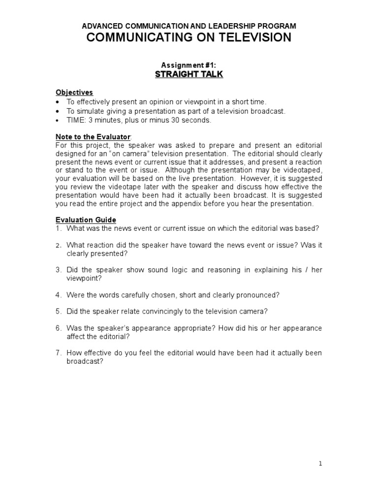 Communicating On Television: Straight Talk | PDF | Business