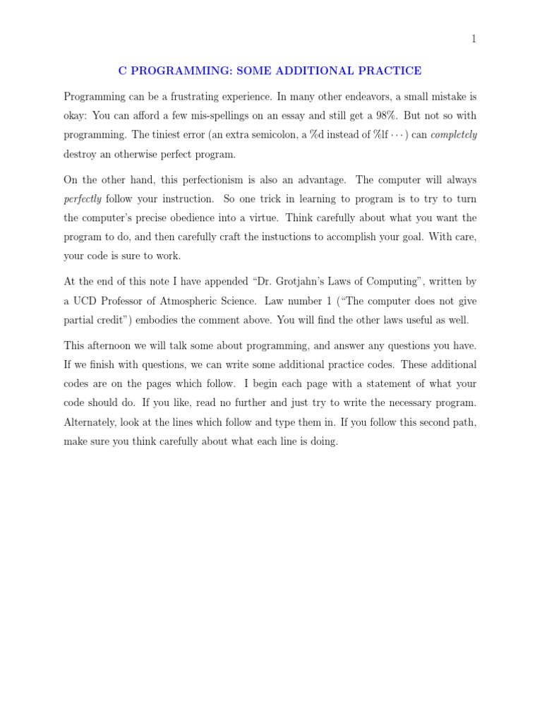 C Programming: Some Additional Practice | PDF | Integer (Computer ...