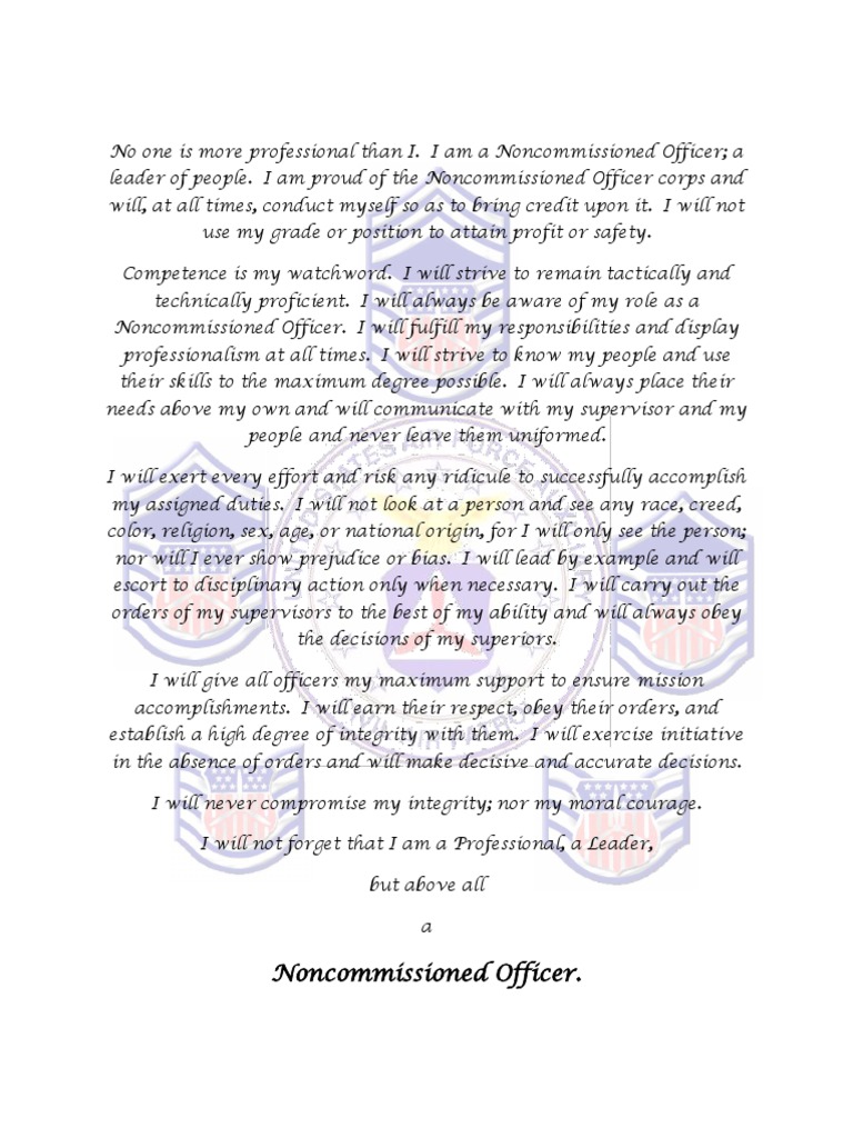NCO Creed | PDF | Self-Improvement