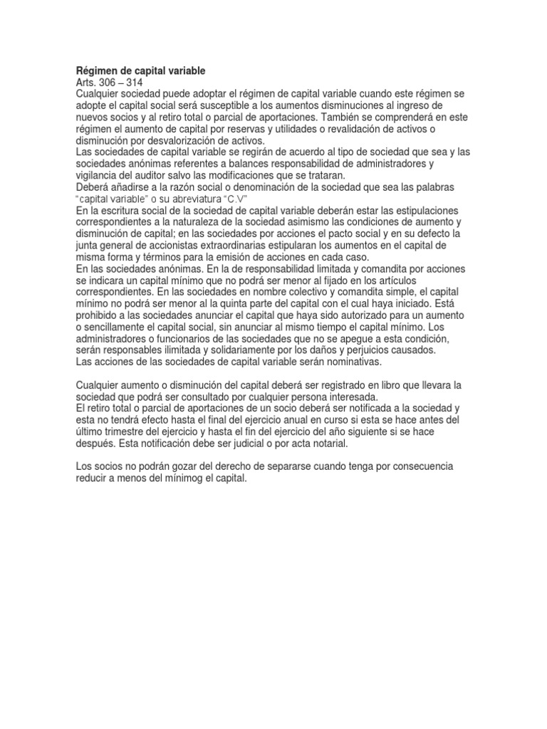Régimen de Capital Variable | PDF | Compartir (Finanzas) | Junta Directiva