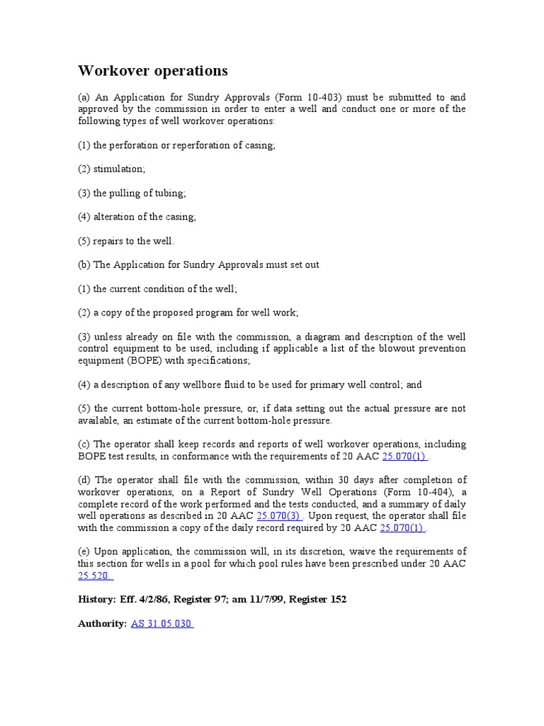 Workover Operations: History: Eff. 4/2/86, Register 97 Am 11/7/99 ...
