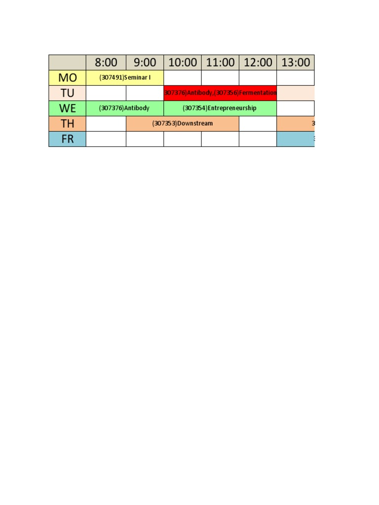 Weekly Class Schedule Overview | PDF | Science & Mathematics