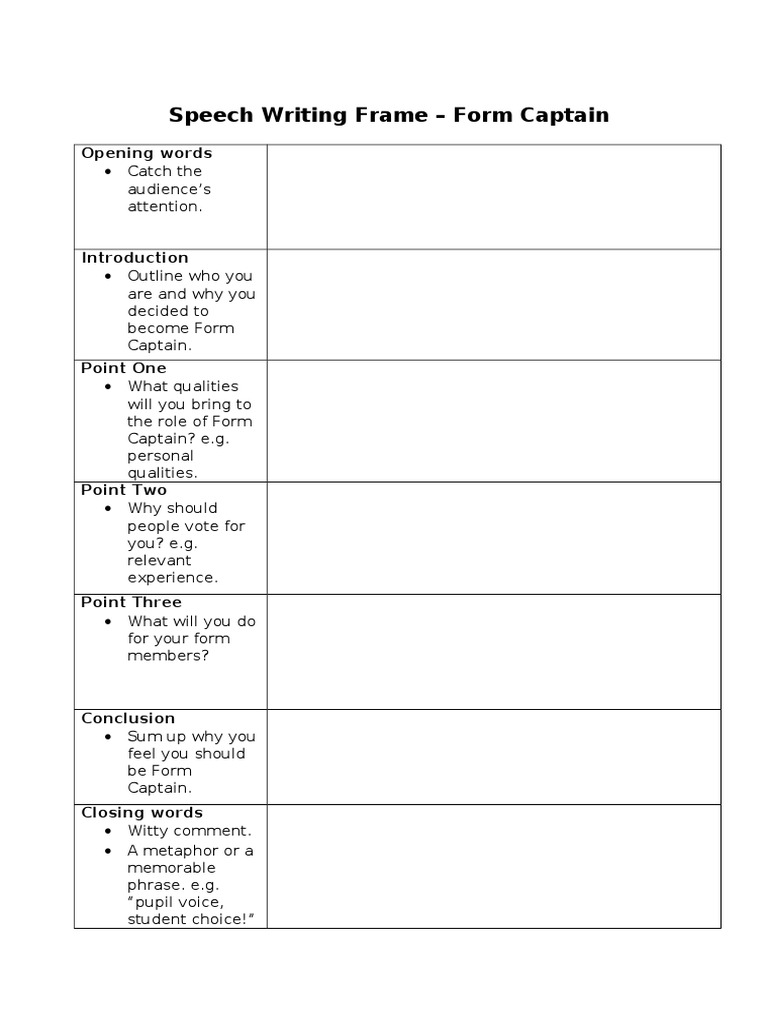Speech Writing Frame 2013 - 2014 | PDF | Art | Self-Improvement