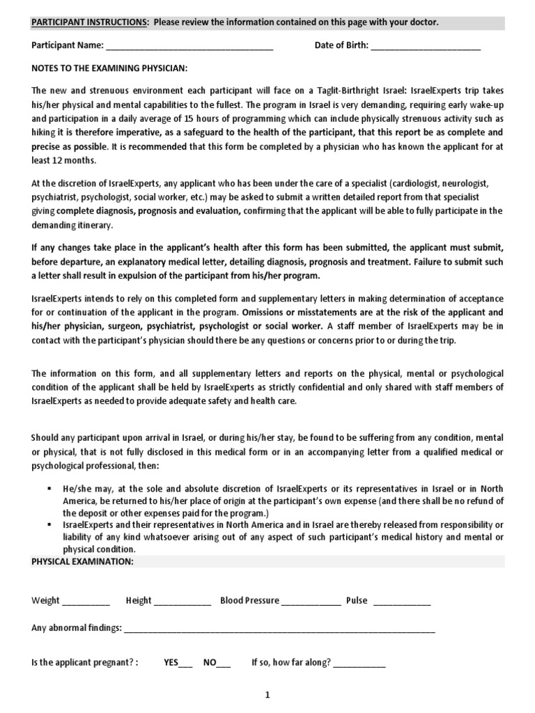 Medical Clearance for Trip Participation | PDF