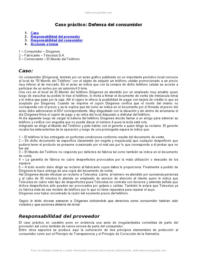 Caso Practico Derecho Del Consumidor | PDF | Los consumidores | Calidad ...