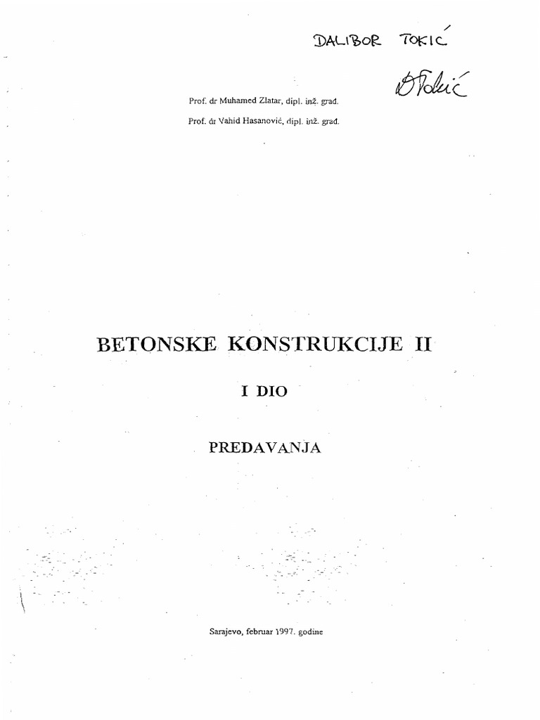 Betonske Konstrukcije 2 - Muhamed Zlatar, Vahid Hasanic | PDF