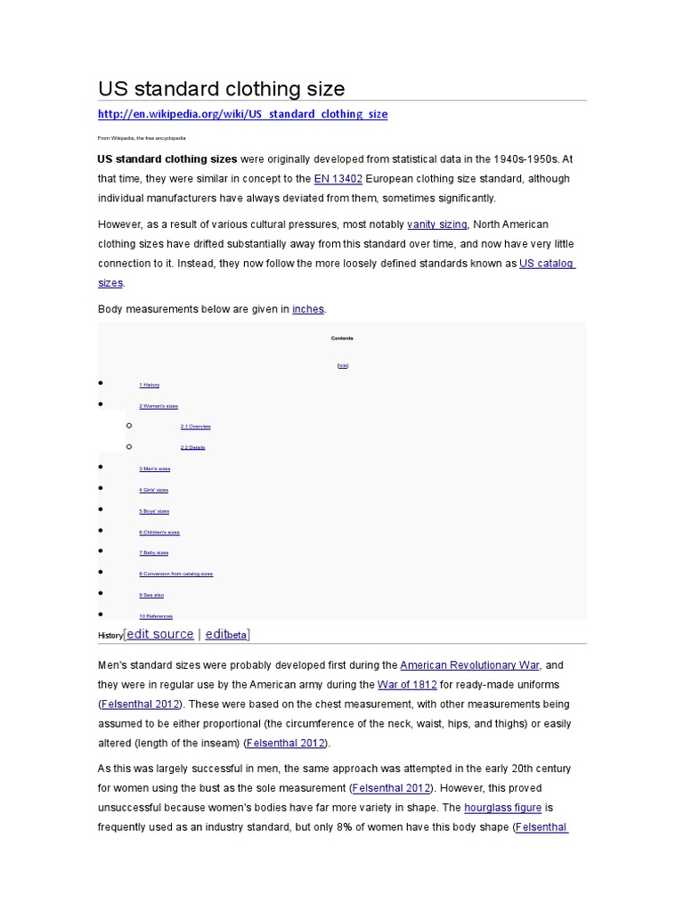 US Standard Clothing Size | PDF | Fashion | Human Body