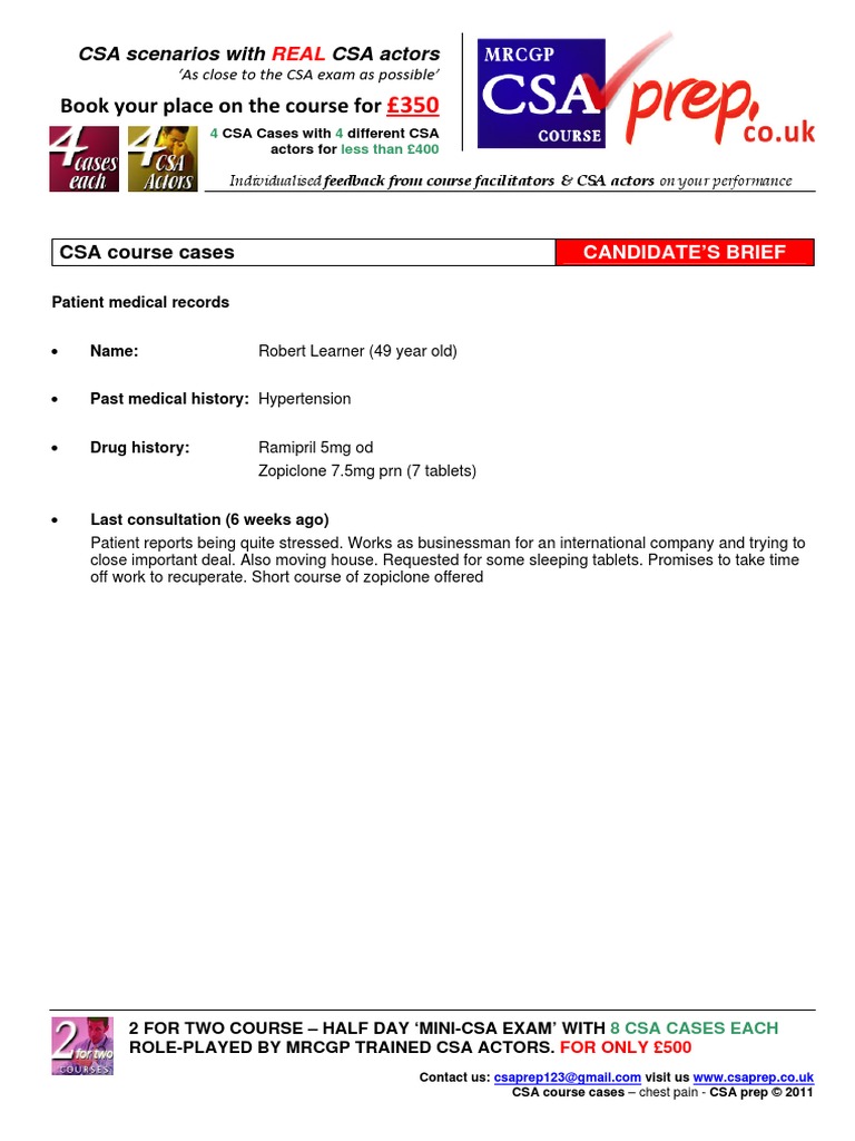 MRCGP Exam CSA Case Course Courses Chest Pain | PDF | Thrombosis | Vein