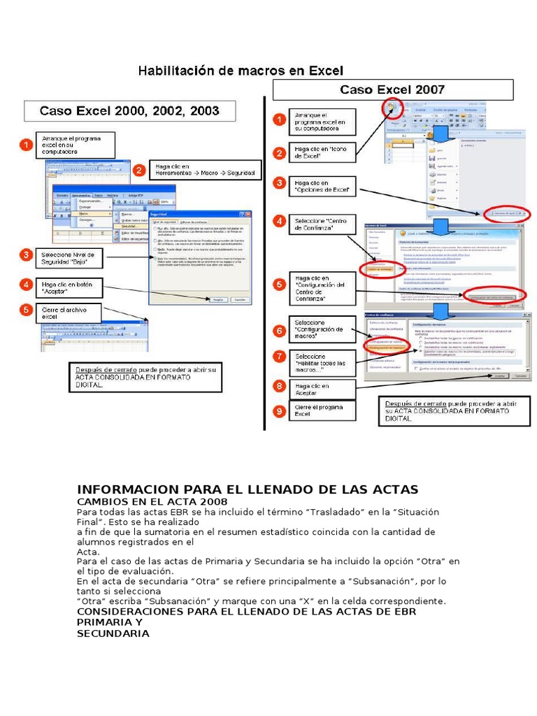 Informacion para El Llenado de Las Actas | PDF | Educación Secundaria | Microsoft Excel