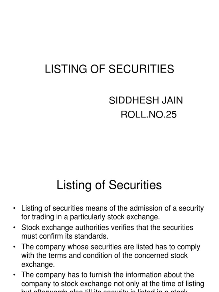Benefits of Listing Securities Explained | PDF