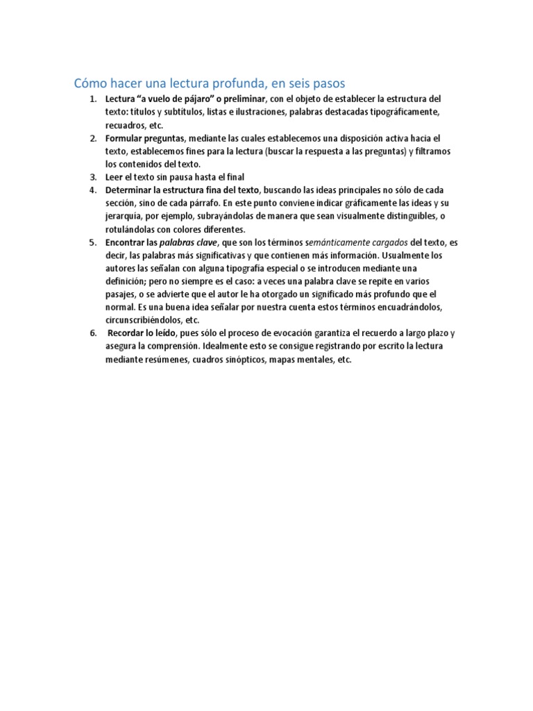 Cómo Hacer Una Lectura Profunda | PDF | Artes del Lenguaje y Comunicación