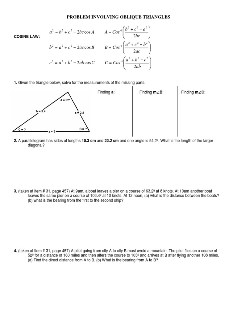 Solving Oblique Triangle Problems | PDF