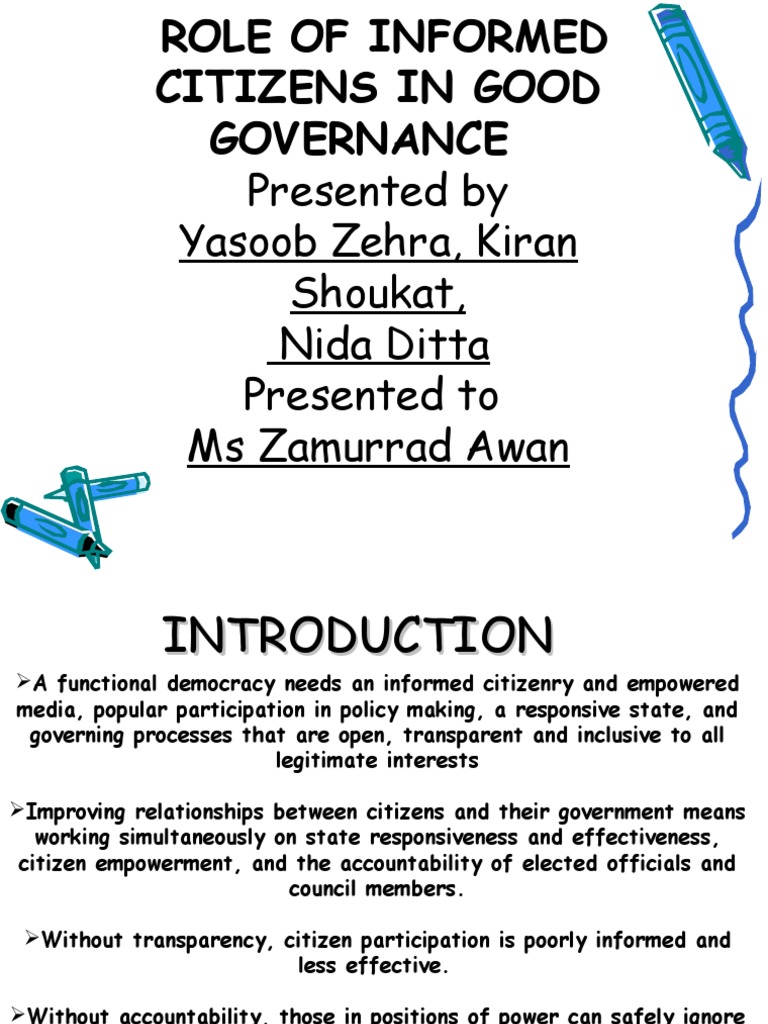 Role of Informed Citizens in Good Governance | PDF | Governance ...