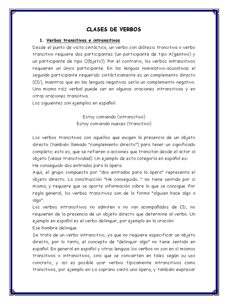 Clases De Verbos Pdf Verbo Morfología Lingüística