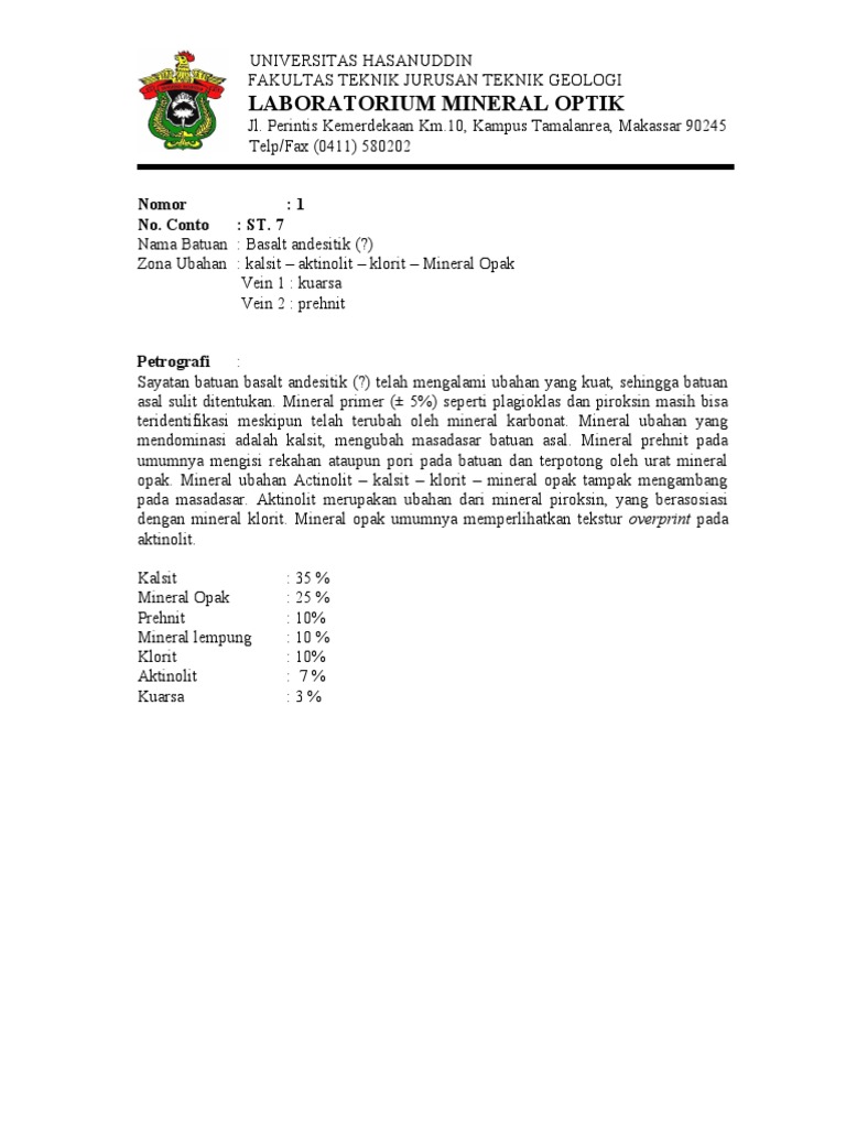 Lampiran 2. Hasil Analisis Petrografi-Mineragrafi | PDF | Sains & Matematika