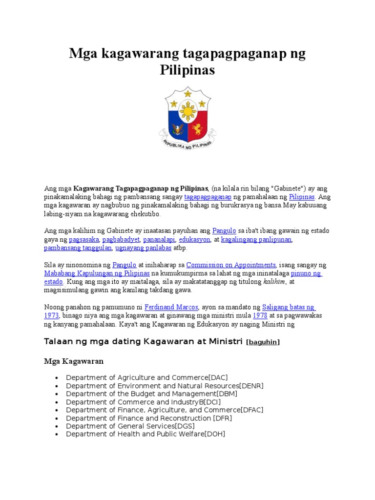 Mga Kagawaran NG Pilipinas | PDF
