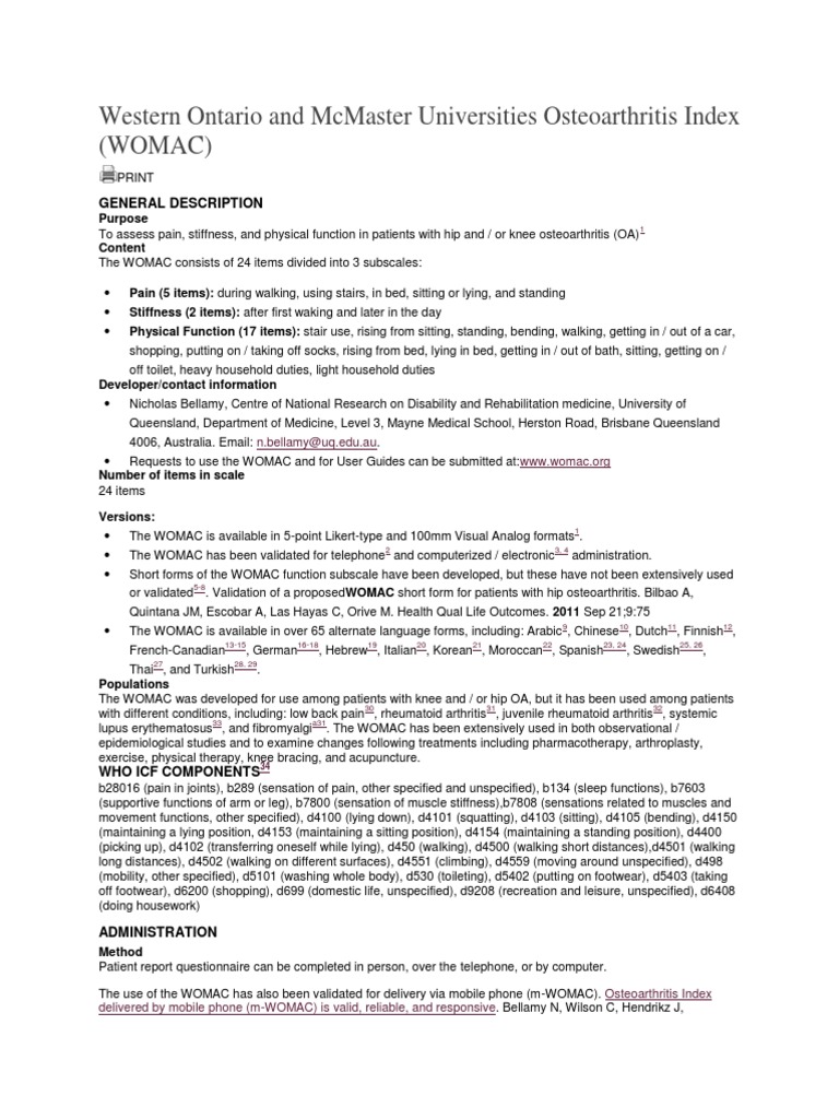 Western Ontario and McMaster Universities Osteoarthritis Index ...