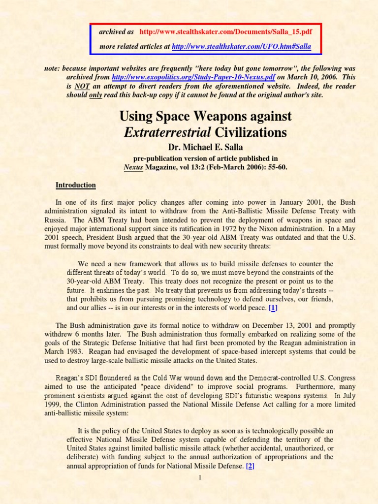 Using Space Weapons Against Extraterrestrial Civilizations | PDF ...