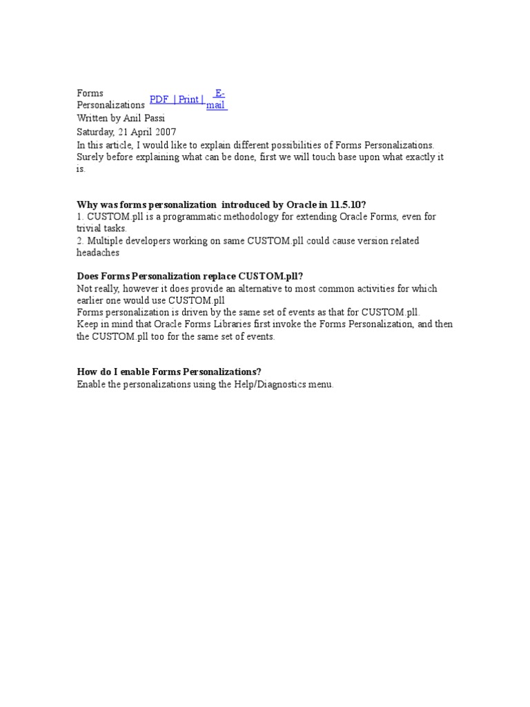 Form Personalization by A.Passi | PDF | Variable (Computer Science) | Pl/Sql