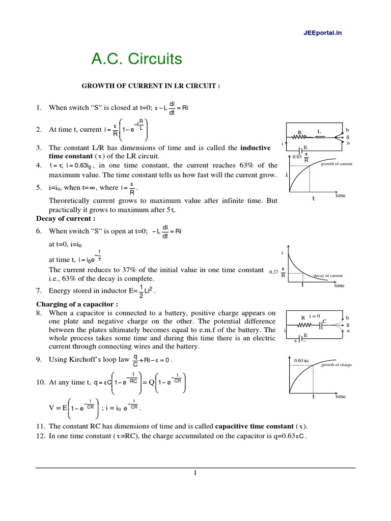 A.C. Circuits: Growth of Current in LR Circuit | PDF | Capacitor ...