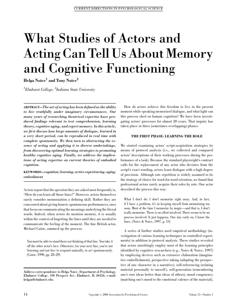 Actors Memory | PDF | Recall (Memory) | Memory