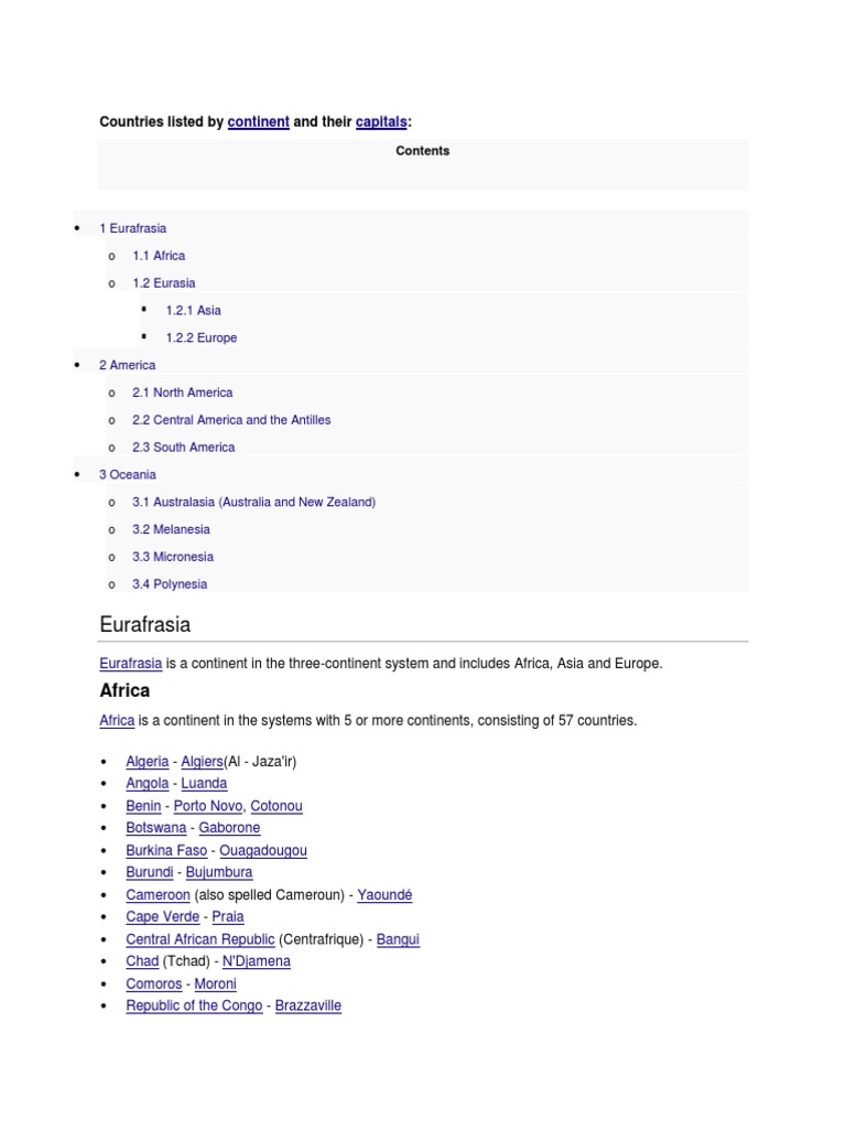 Eurafrasia: Countries Listed by and Their | PDF | Polynesia | Africa