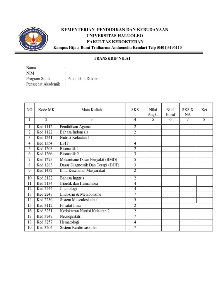 Transkrip Nilai Format | PDF | Sains & Matematika